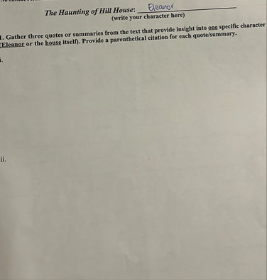 Solved The Haunting of Hill House: q, ﻿Eleanor(write your | Chegg.com