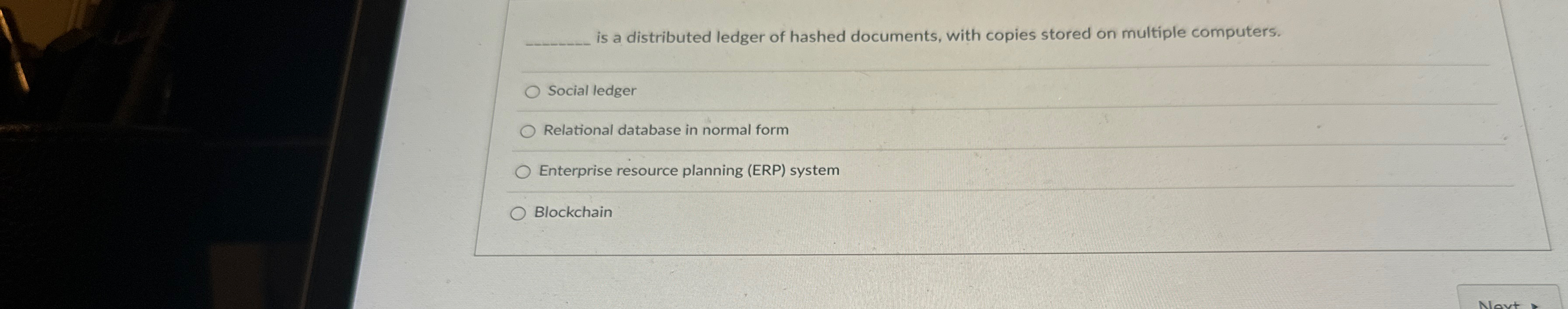 Solved q, ﻿is a distributed ledger of hashed documents, with | Chegg.com