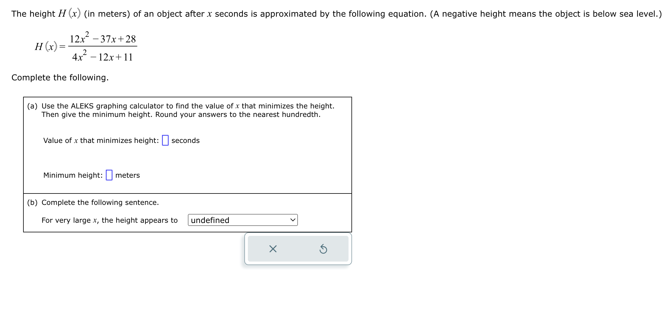 Solved The height H(x) (in meters) ﻿of an object after x | Chegg.com