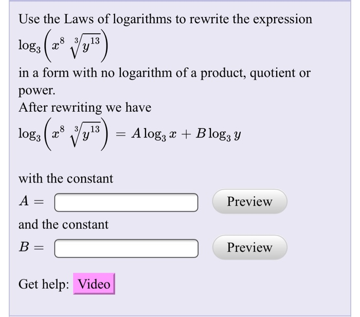 Solved Use the Laws of logarithms to rewrite the expression | Chegg.com