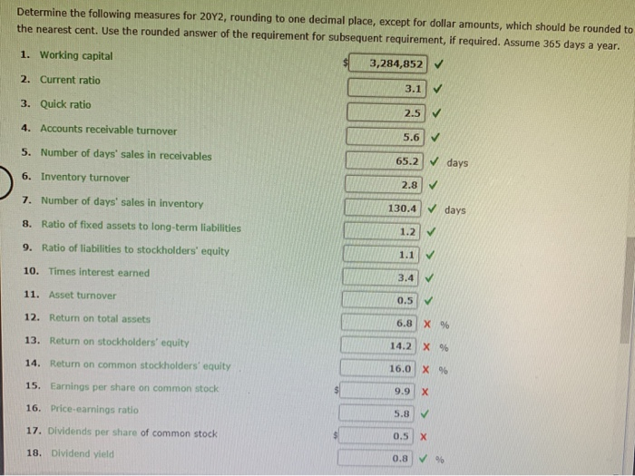 Solved Determine the following measures for 20Y2, rounding | Chegg.com