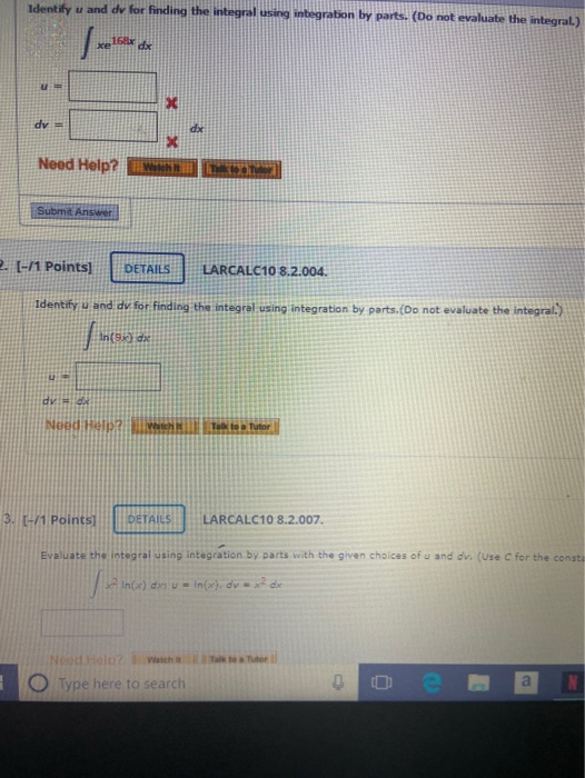 Solved Identify u and dv for finding the integral using | Chegg.com