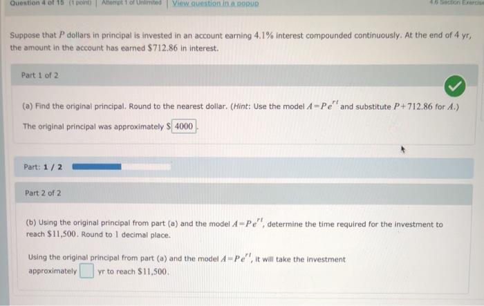 Solved (b) Using the original principal from part (a) and | Chegg.com