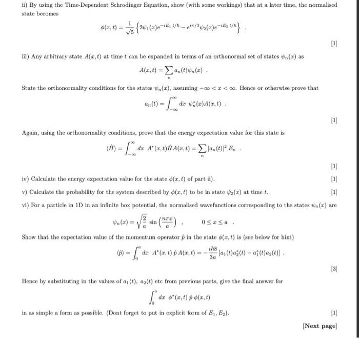 Solved Ii By Using The Time Dependent Schrodinger Equation