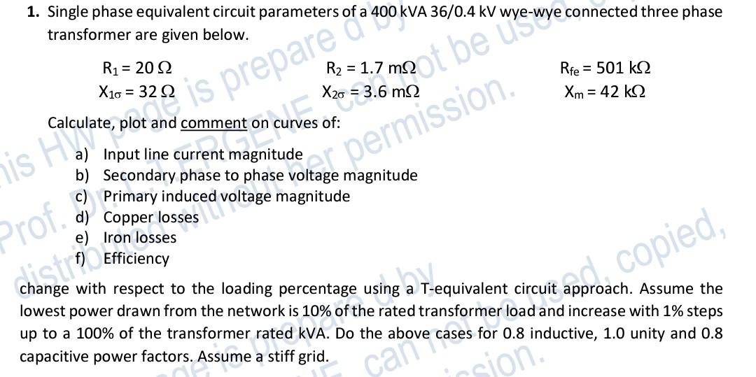 Solved 1. Single phase equivalent circuit parameters of a | Chegg.com
