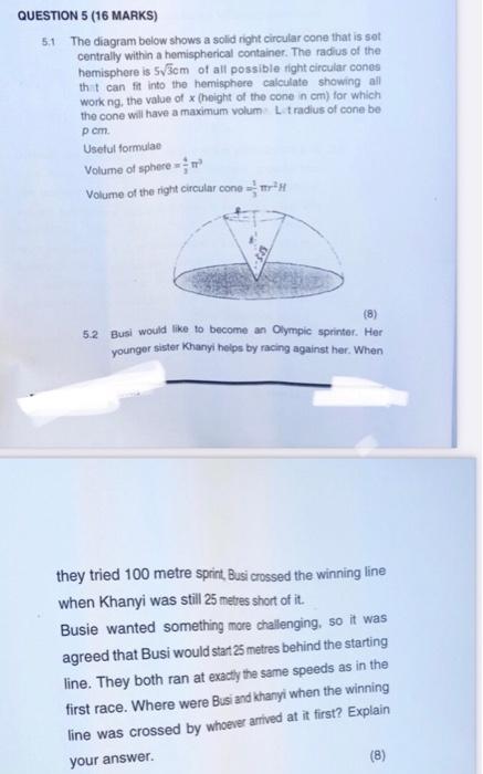 Solved 5.1 The diagram below shows a solid right circular | Chegg.com
