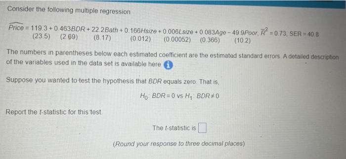 Solved Consider the following multiple regression Price | Chegg.com
