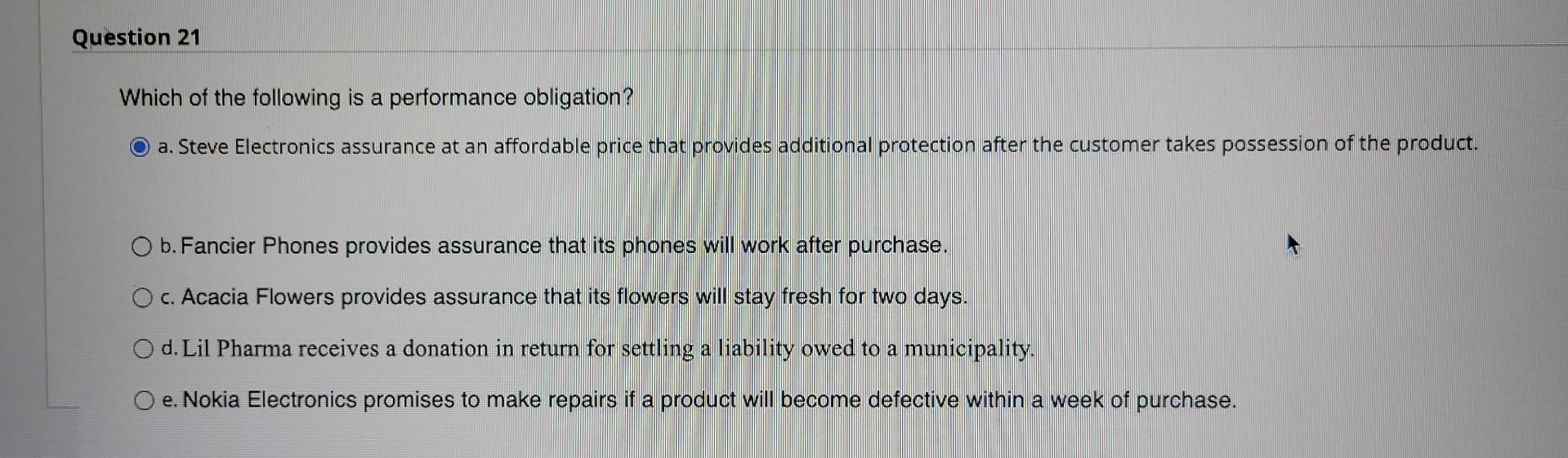 Solved Which of the following is a performance obligation? | Chegg.com