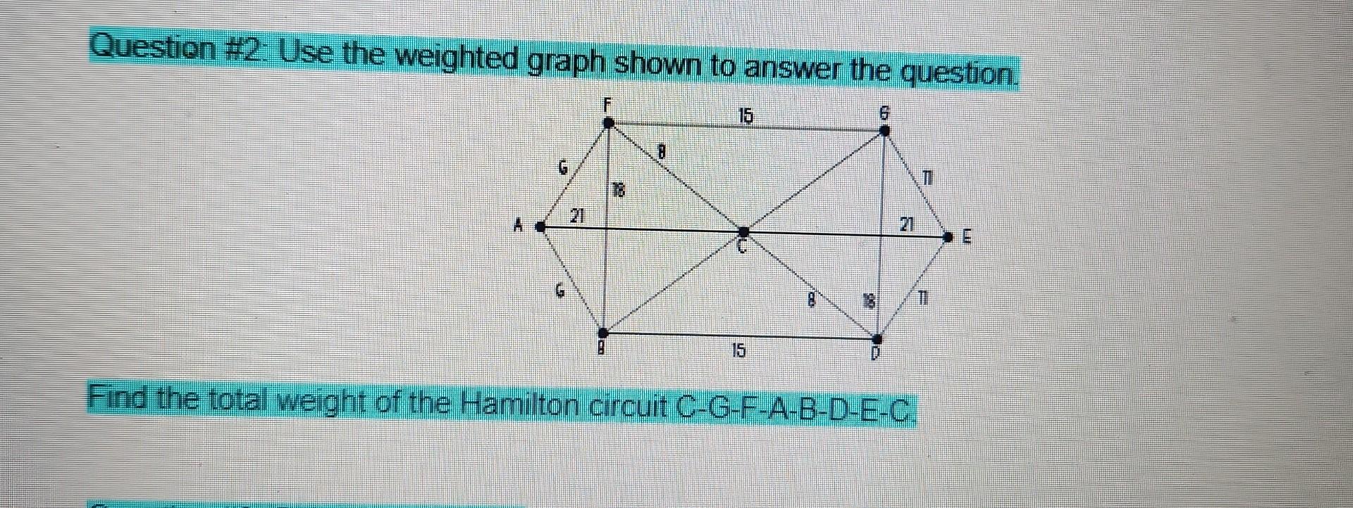 Solved Question \#2: Use the weighted graph shown to answer | Chegg.com