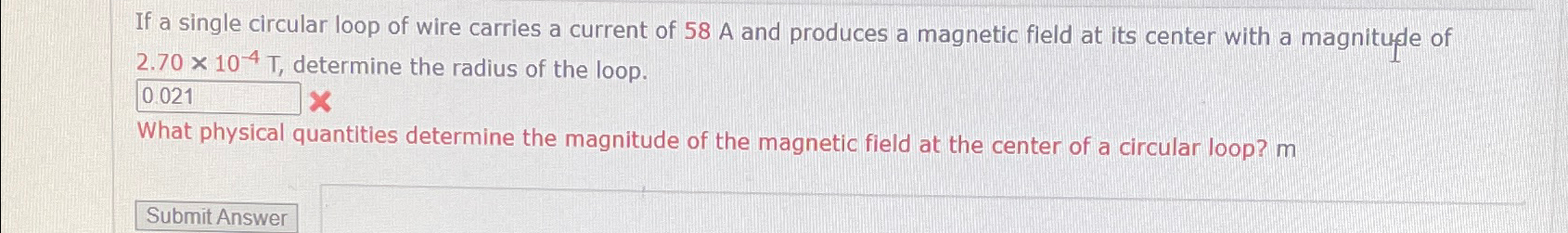 Solved If a single circular loop of wire carries a current | Chegg.com