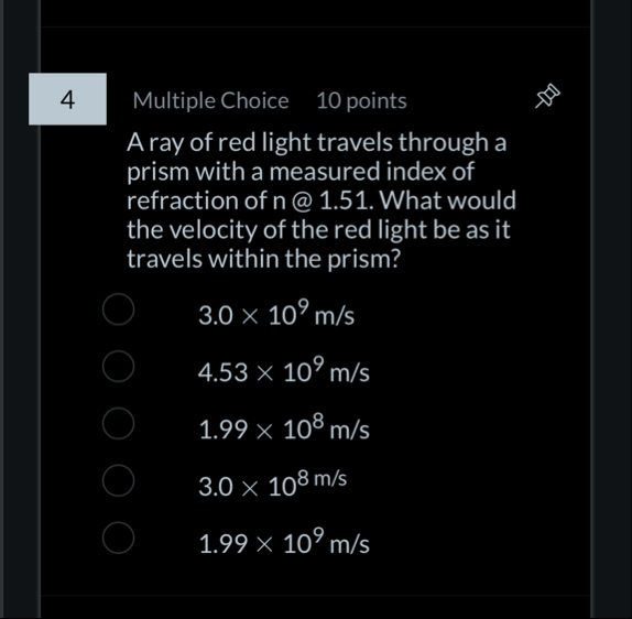 Solved 4Multiple Choice10 ﻿pointsA ray of red light travels | Chegg.com