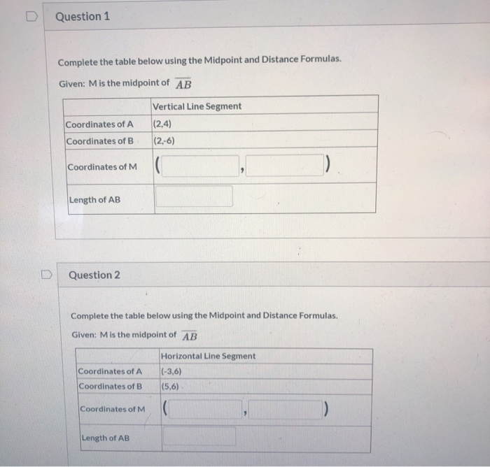 Solved Question 1 Complete the table below using the | Chegg.com