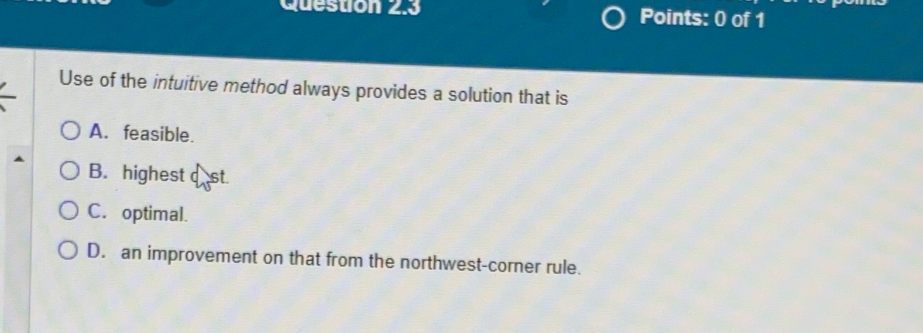 Solved Points: 0 ﻿of 1Use of the intuitive method always | Chegg.com