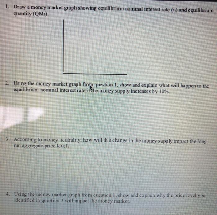 Solved 1. Draw a money market graph showing equilibrium | Chegg.com
