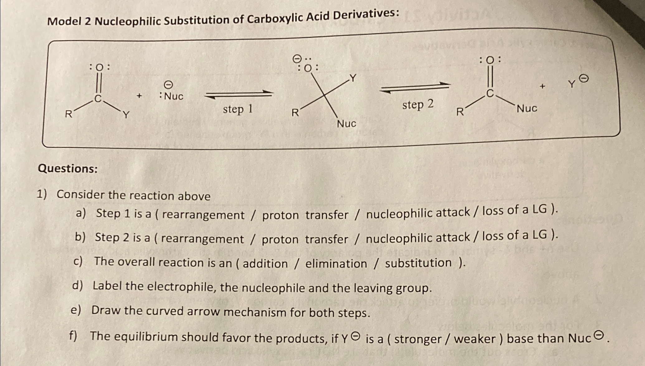 Solved Model 2 ﻿Nucleophilic Substitution of Carboxylic Acid | Chegg.com