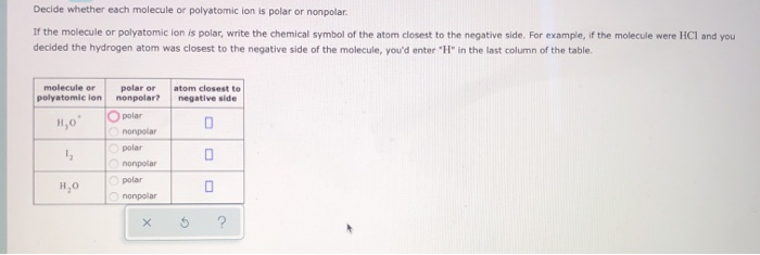 Solved Decide Whether Each Molecule Or Polyatomic Ion Is