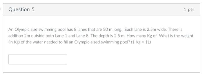 Solved An Olympic size swimming pool has 8 lanes that are 50 | Chegg.com