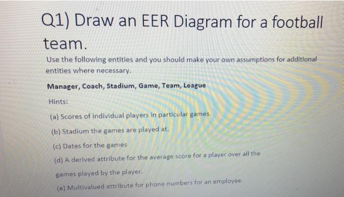 Solved Q1) Draw an EER Diagram for a football team. Use the | Chegg.com