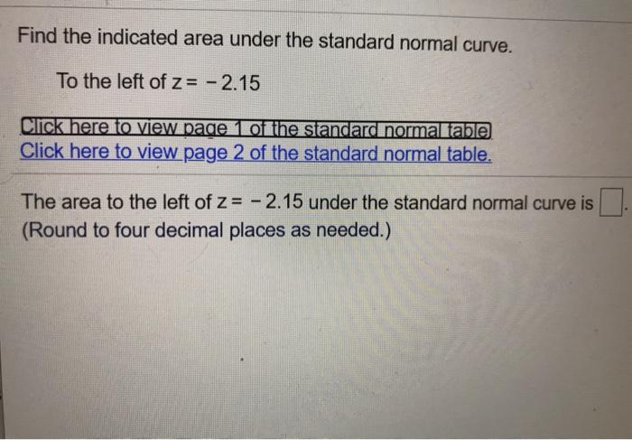 Solved Find the indicated area under the standard normal | Chegg.com
