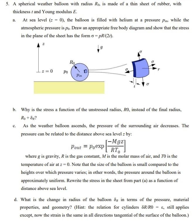 Solved 5. A spherical weather balloon with radius Ro, is | Chegg.com