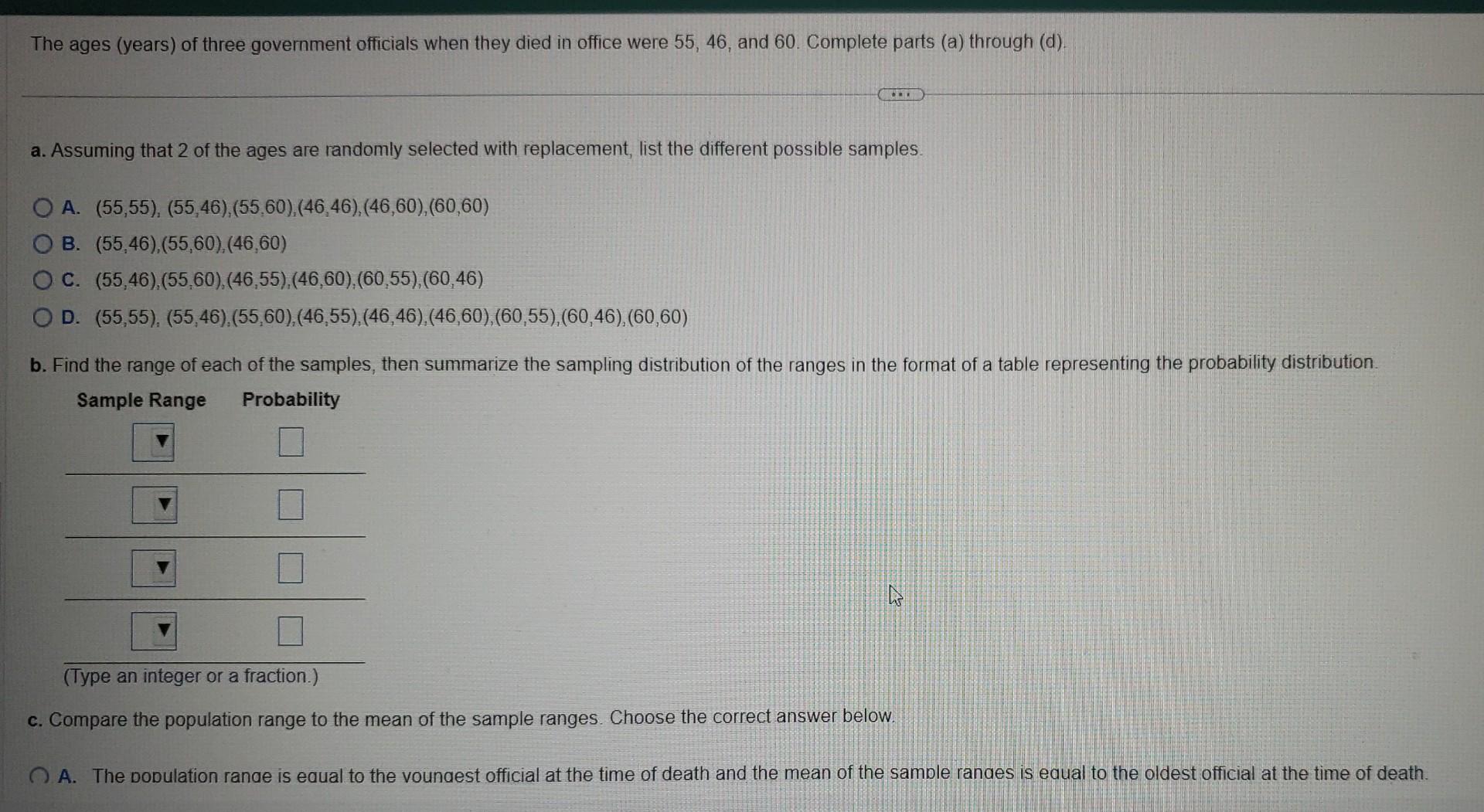 Solved The ages (years) of three government officials when | Chegg.com