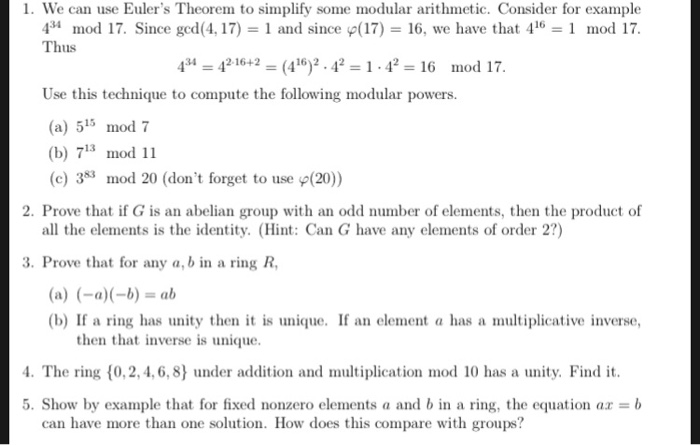 Solved 1 We Can Use Euler S Theorem To Simplify Some