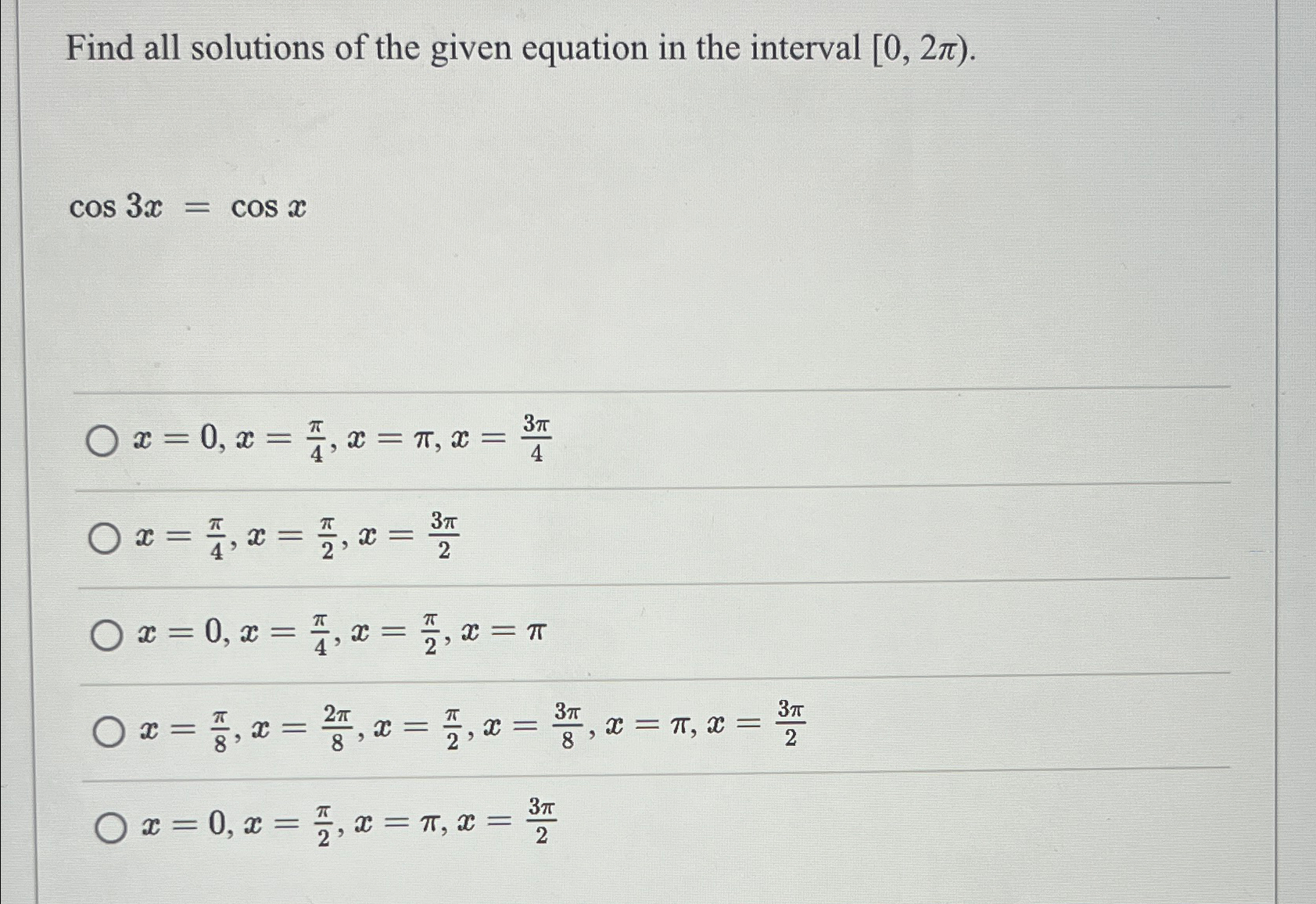 Solved Find all solutions of the given equation in the | Chegg.com