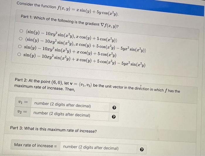 Solved Consider the function f(x, y) = x sin(y) + 5y | Chegg.com