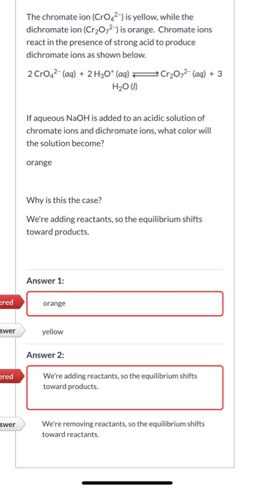Solved The chromate ion (CrO42-) is yellow, while the | Chegg.com
