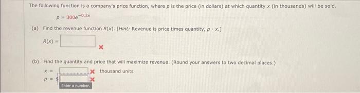 Solved The following function is a company's price function, | Chegg.com