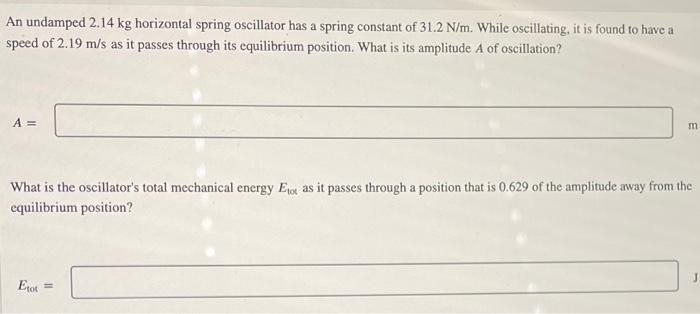 Solved An undamped 2.14 kg horizontal spring oscillator has | Chegg.com