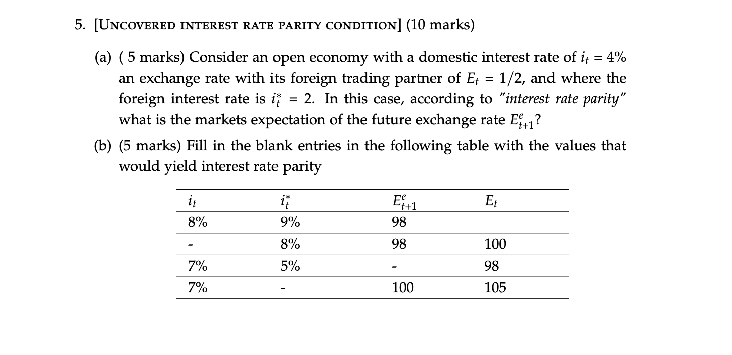 Solved [UNCOVERED INTEREST RATE PARITY CONDITION] (10 | Chegg.com