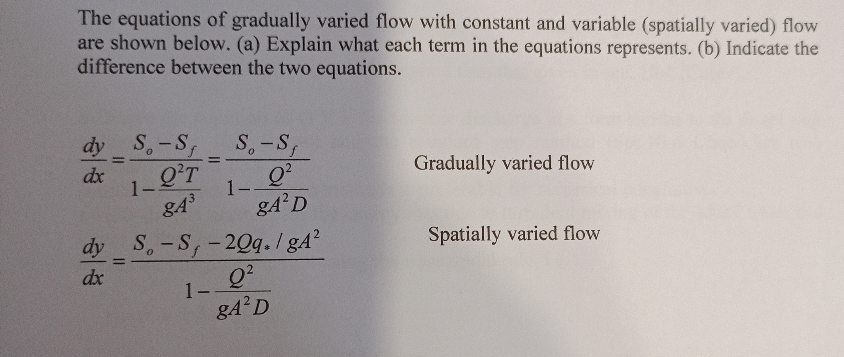 Solved The equations of gradually varied flow with constant | Chegg.com