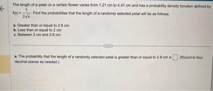 Solved The length of a petal on a certain flower varies from | Chegg.com