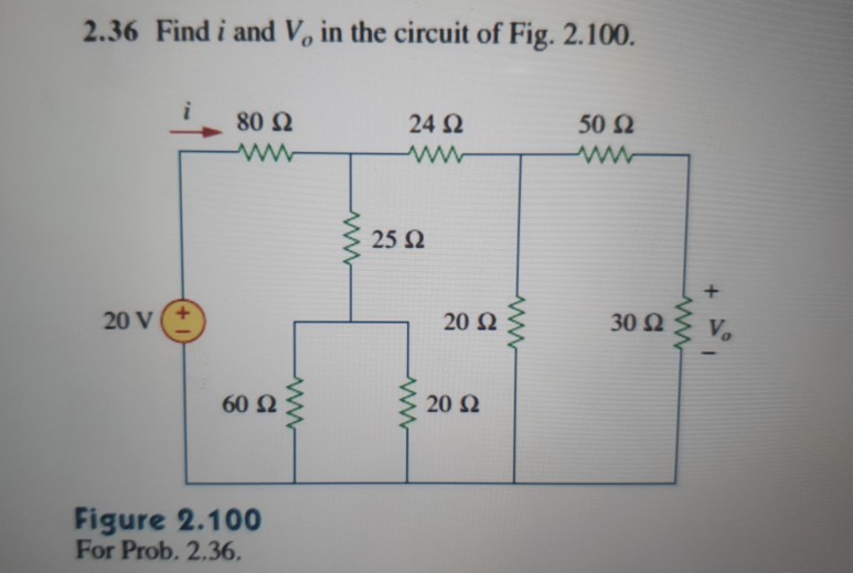 Solved 2.36 Find i and V, in the circuit of Fig. 2.100. 80 Ω | Chegg.com