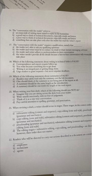 Multiple Choice Questions 1. Wrining in the technical | Chegg.com