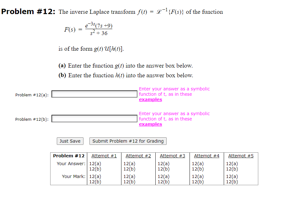 Solved Problem # 12: The inverse Laplace transform | Chegg.com
