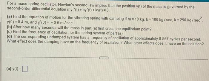 Solved For a mass-spring oscillator, Newton's second law | Chegg.com