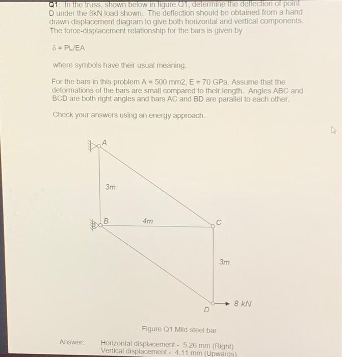 Solved Q1: In the truss, shown below in figure Q1, determine | Chegg.com