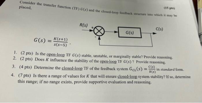 Solved Consider the transfer function (TF) G(s) and the | Chegg.com