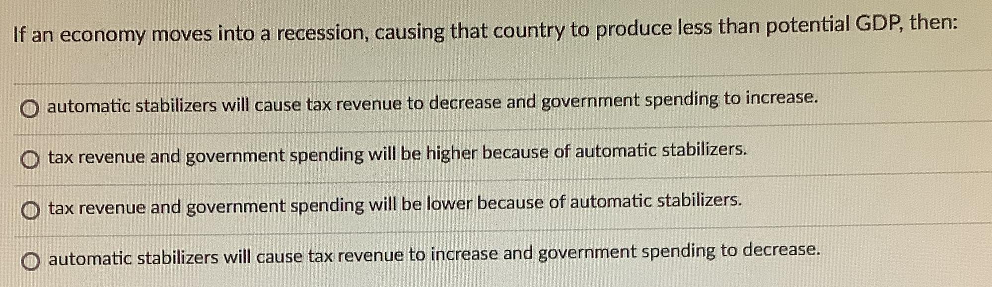 Solved If an economy moves into a recession, causing that | Chegg.com