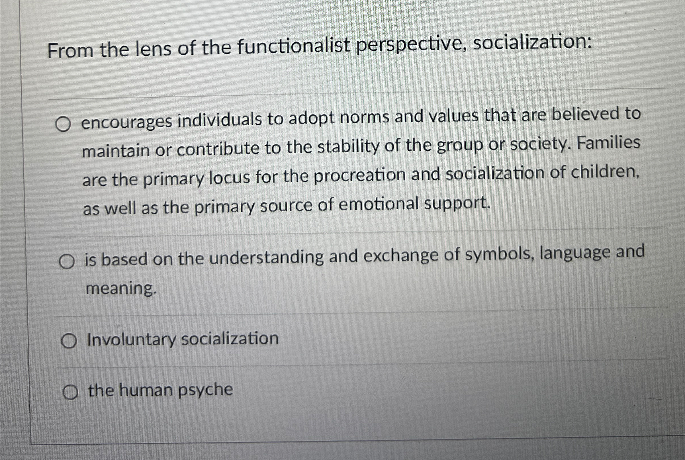 Solved From the lens of the functionalist perspective, | Chegg.com