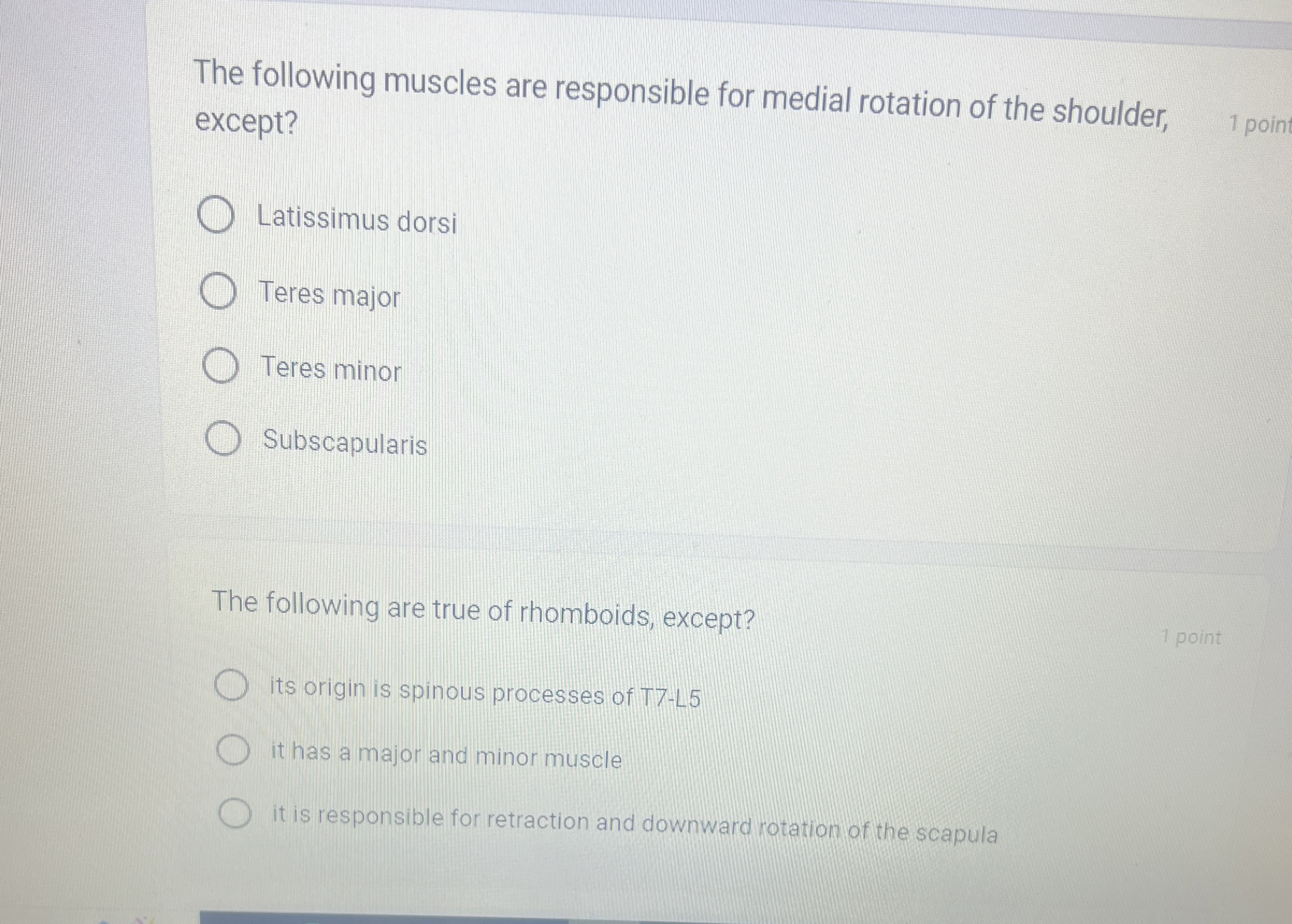 Solved The following muscles are responsible for medial | Chegg.com