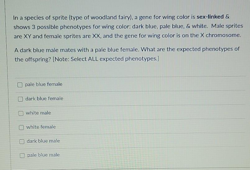 Solved In a species of sprite (type of woodland fairy), a | Chegg.com