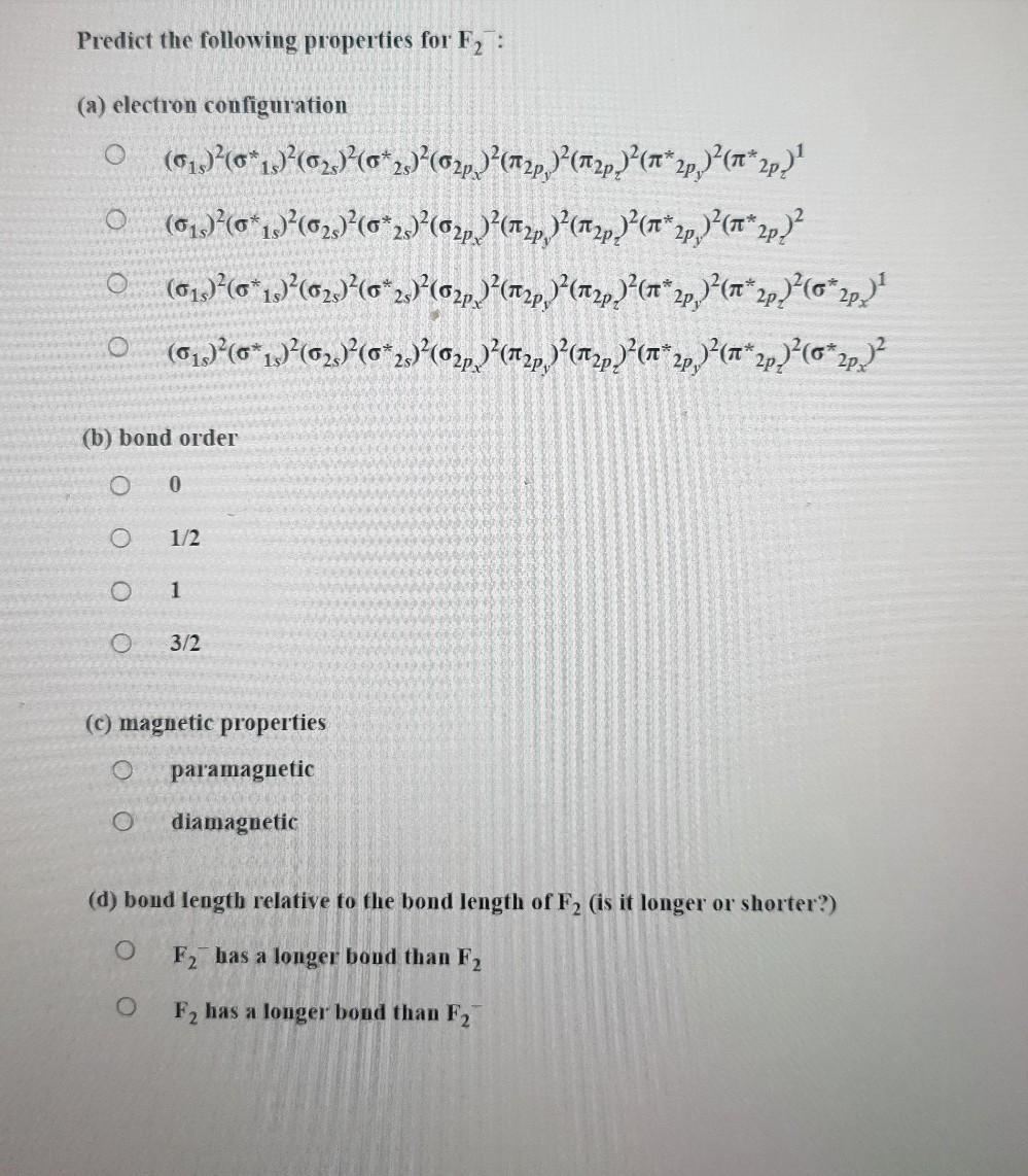 Solved Predict the following properties for F2 2p, (a) | Chegg.com