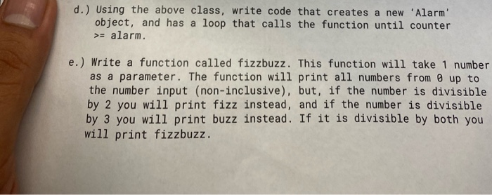 Solved d.) Using the above class, write code that creates a | Chegg.com