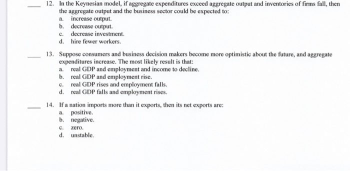 Solved 12. In the Keynesian model, if aggregate expenditures | Chegg.com