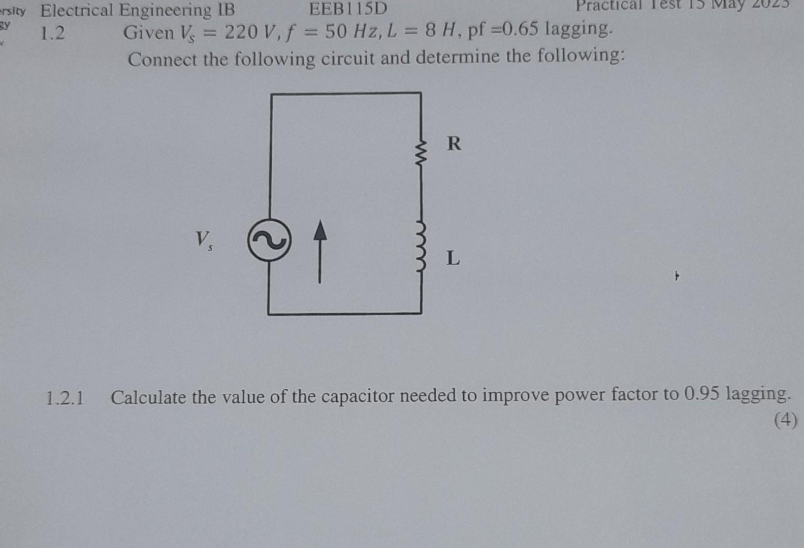 Solved Electrical Engineering IB EEB 115D Given Vs=220 | Chegg.com
