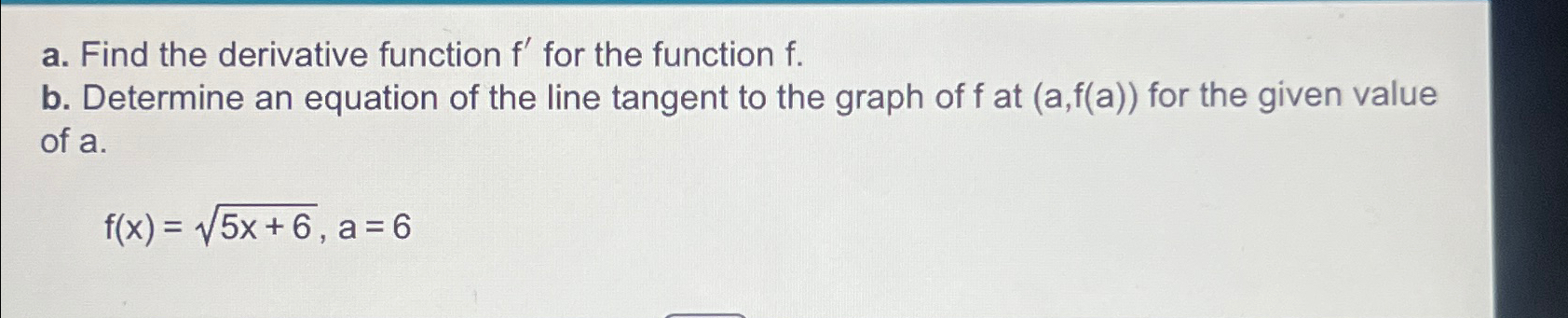 Solved a. ﻿Find the derivative function f' ﻿for the function | Chegg.com