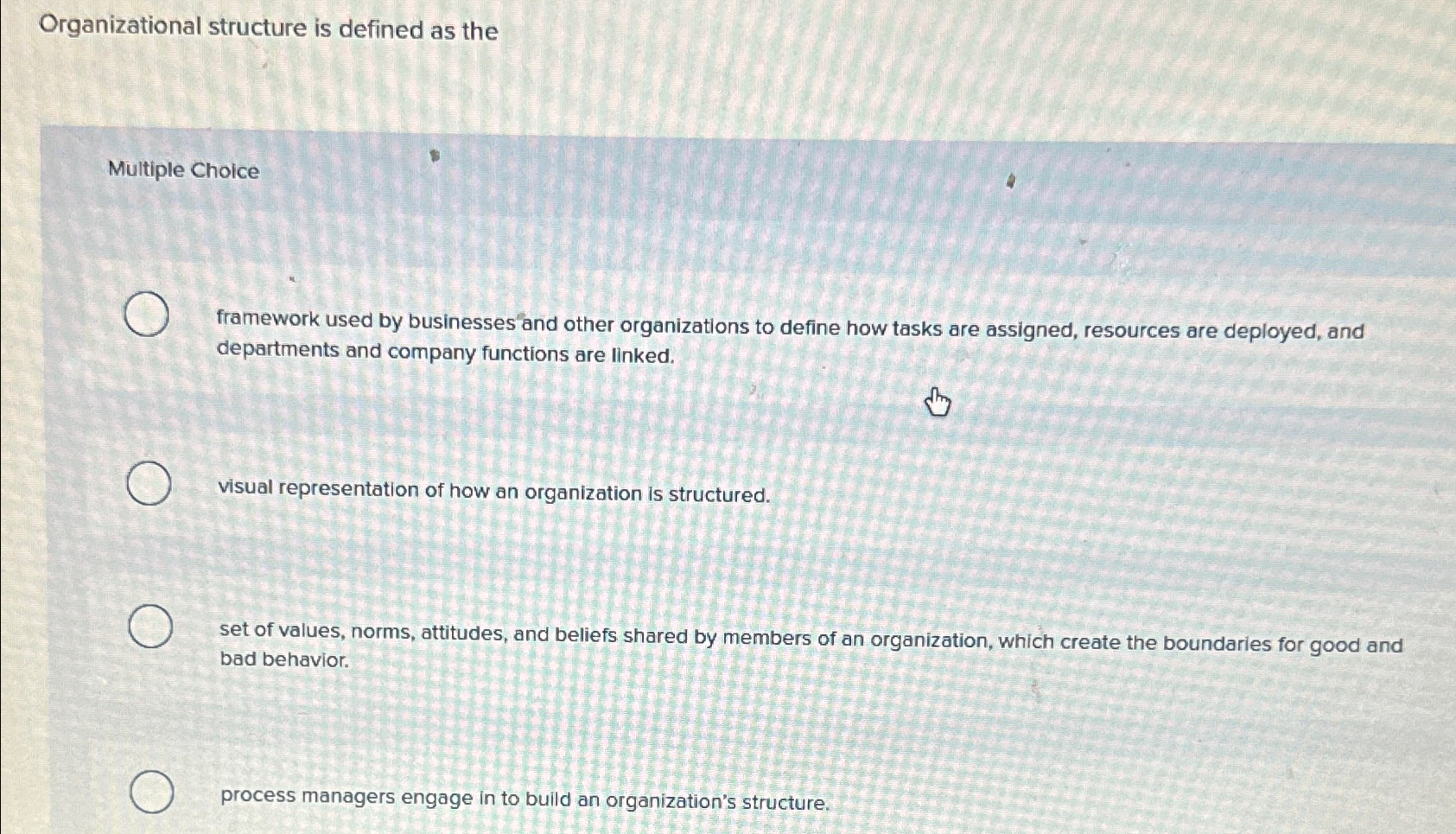 Solved Organizational structure is defined as theMultiple | Chegg.com